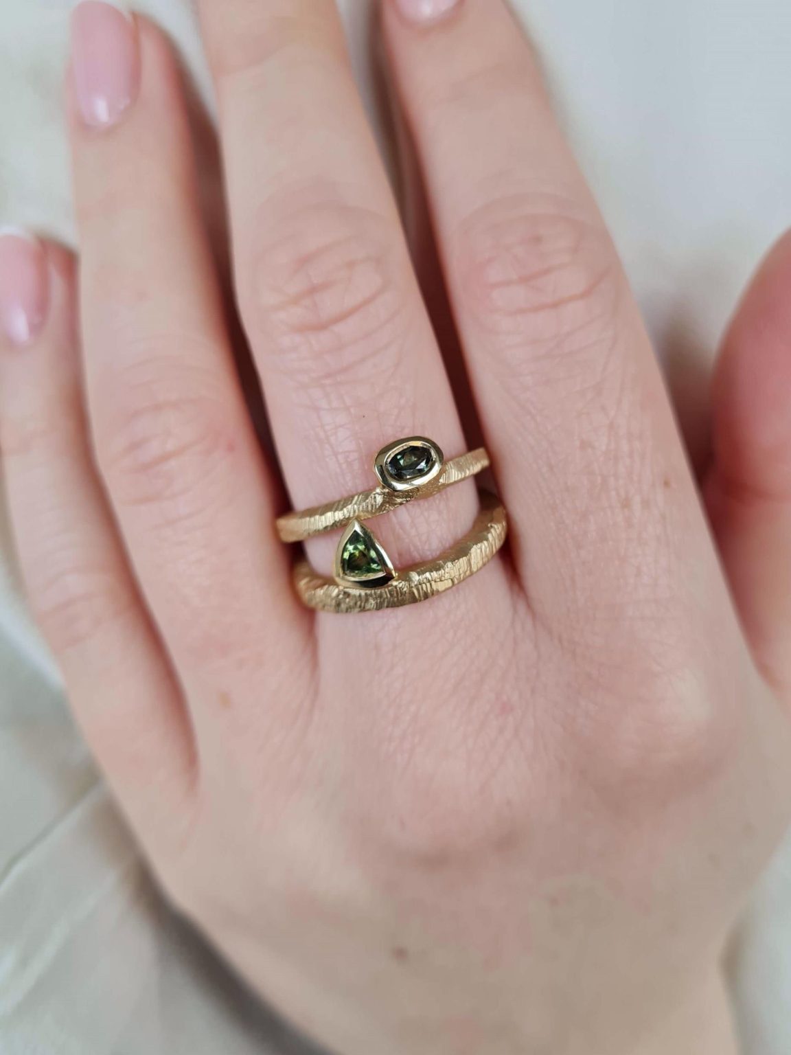 Forest Green Trillion Textured Ring - Chloe Solomon Jewellery